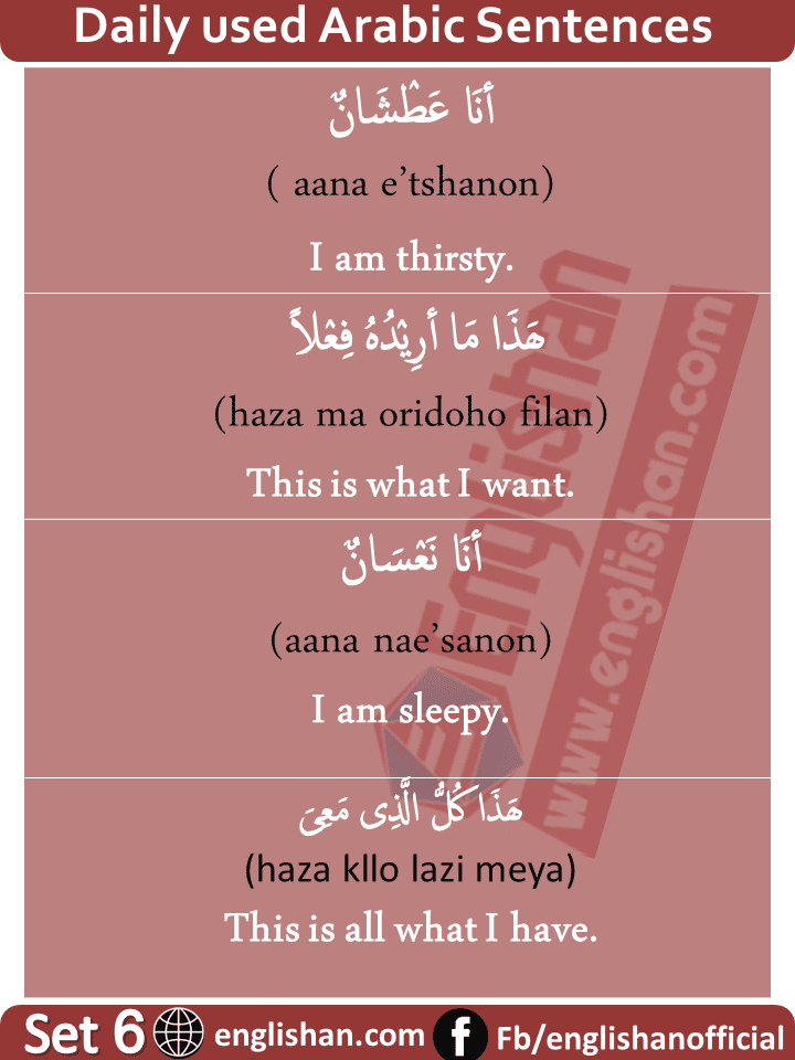 Daily routine Arabic to English sentences with PDF