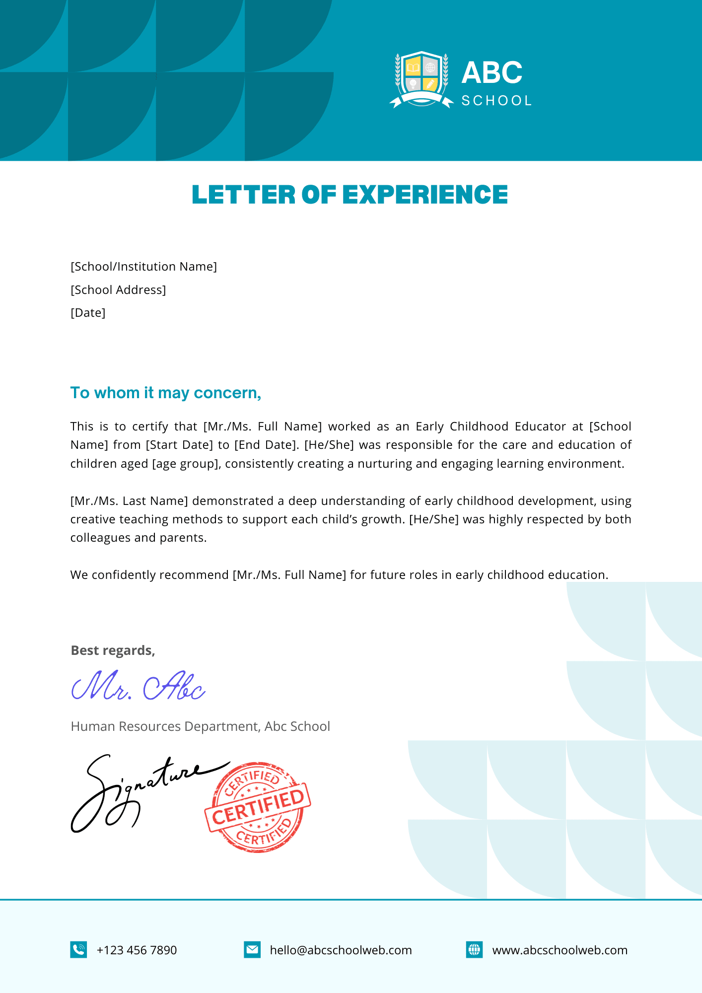 5 Experience Letters Formats for School Teachers - Fully Editable ...
