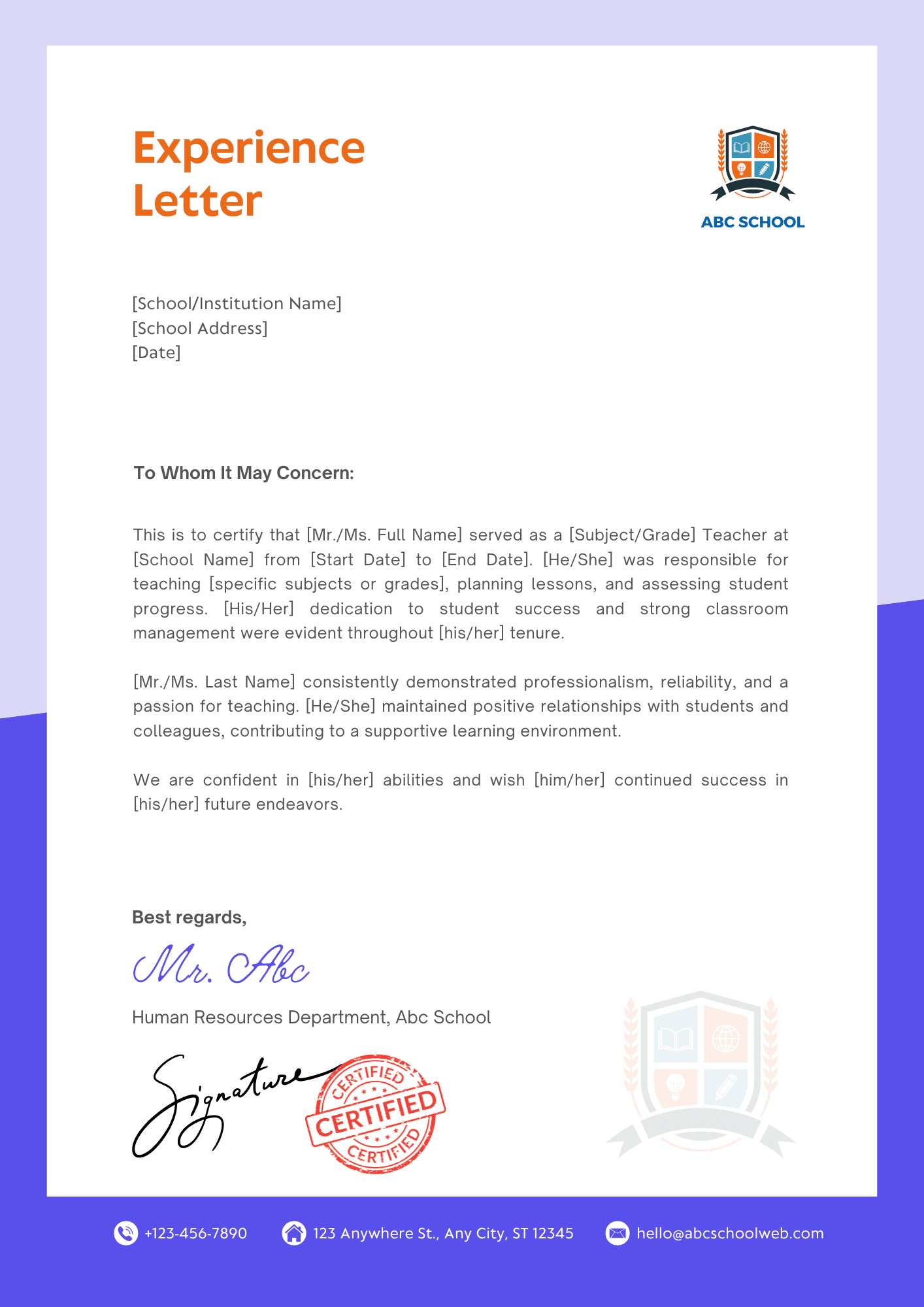 Template Of Experience Certificate