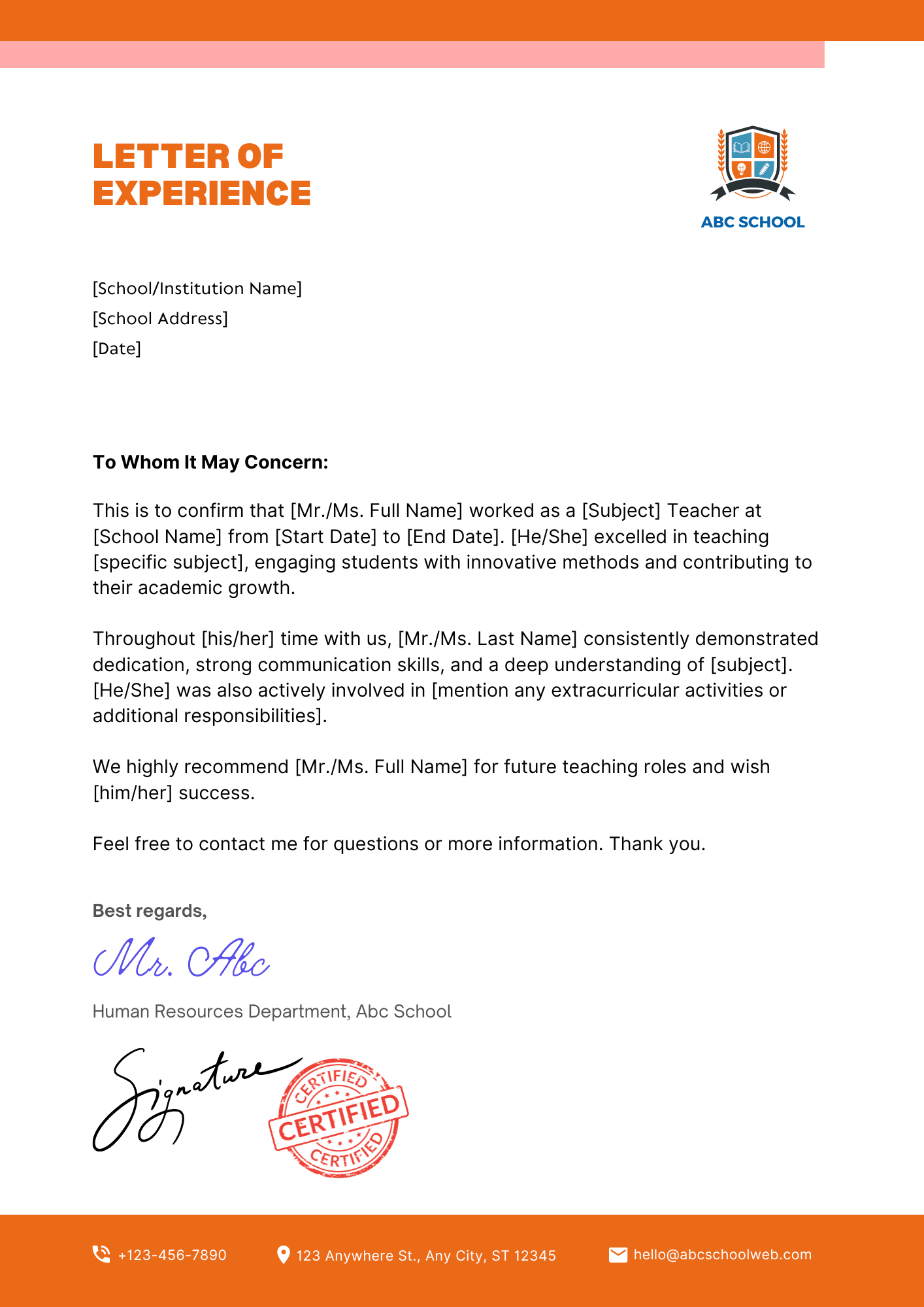 5 Experience Letters Formats for School Teachers - Fully Editable • Englishan