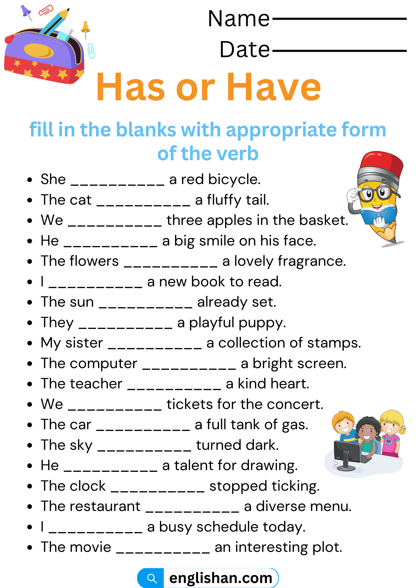 Has Have Worksheets And Exercises With Answers Has Have Worksheets And Exercises With Answers
