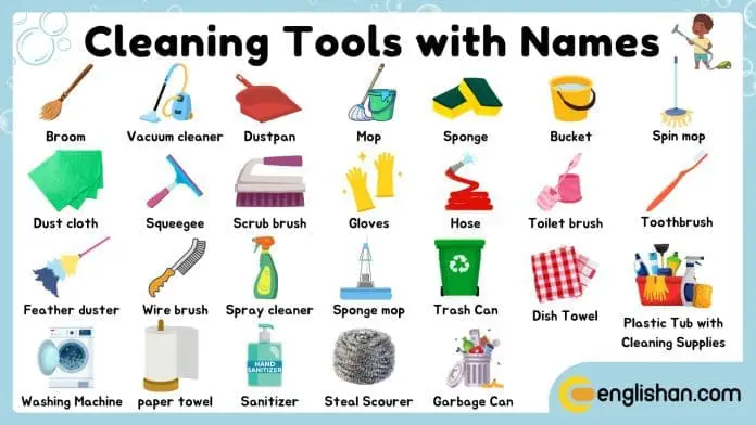 Cleaning Tools with Names • Englishan