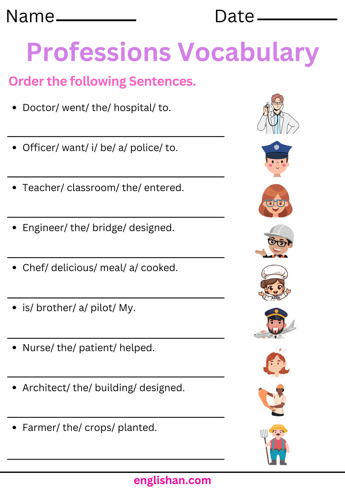 Professions Vocabulary Worksheet and Exercises