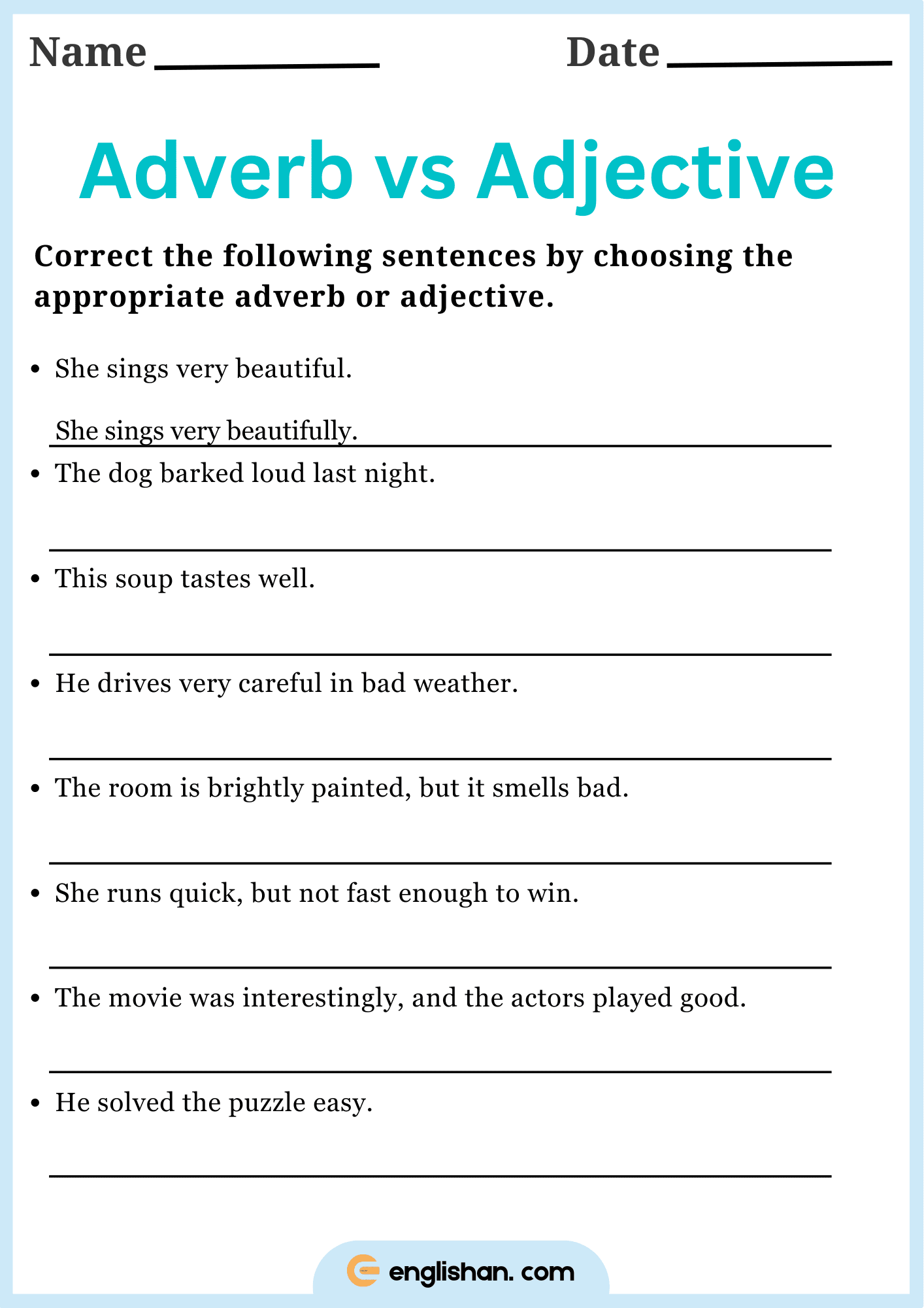 Adverb vs Adjective Worksheets with Answers