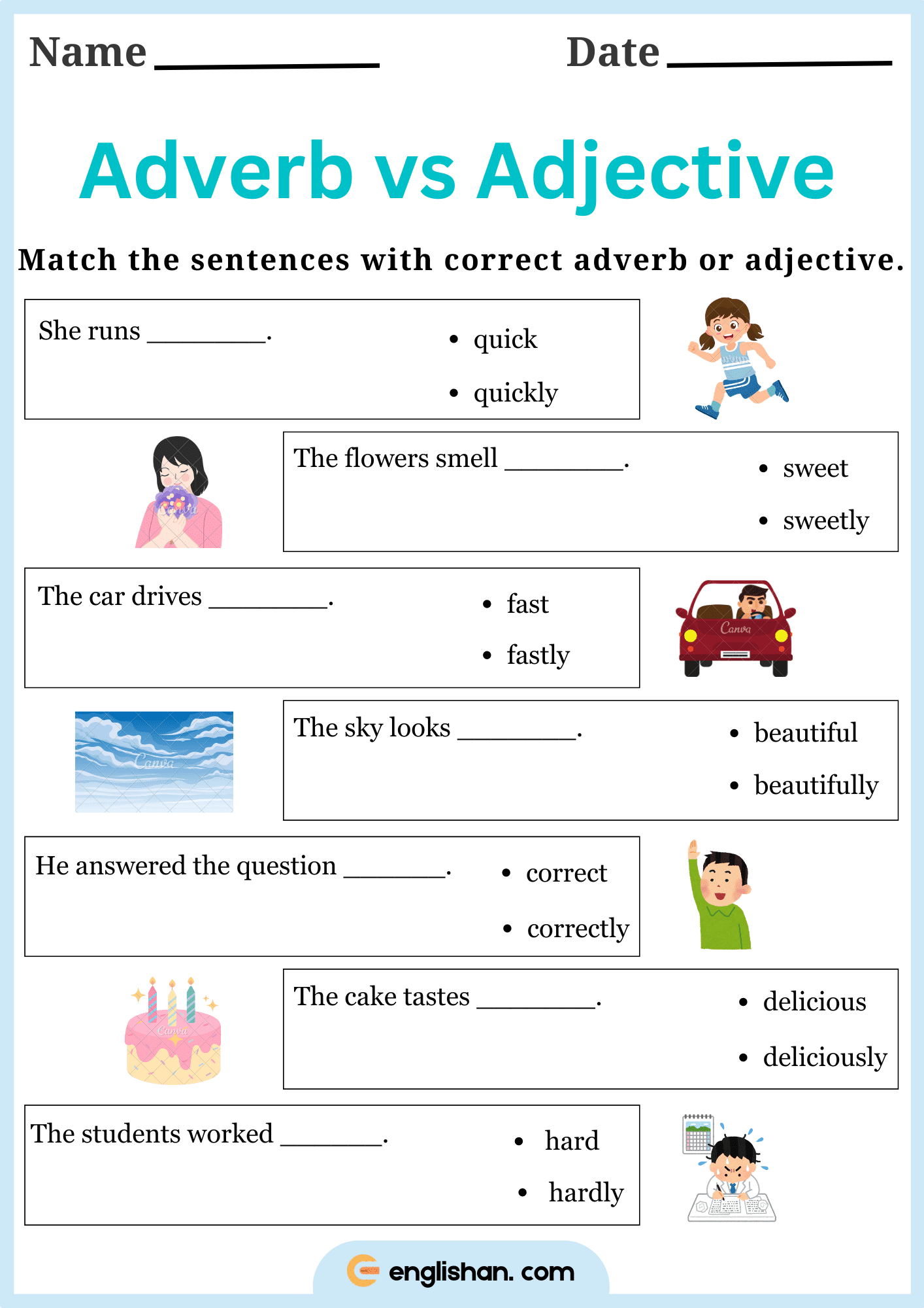 Adverb Vs Adjective Worksheets With Answers