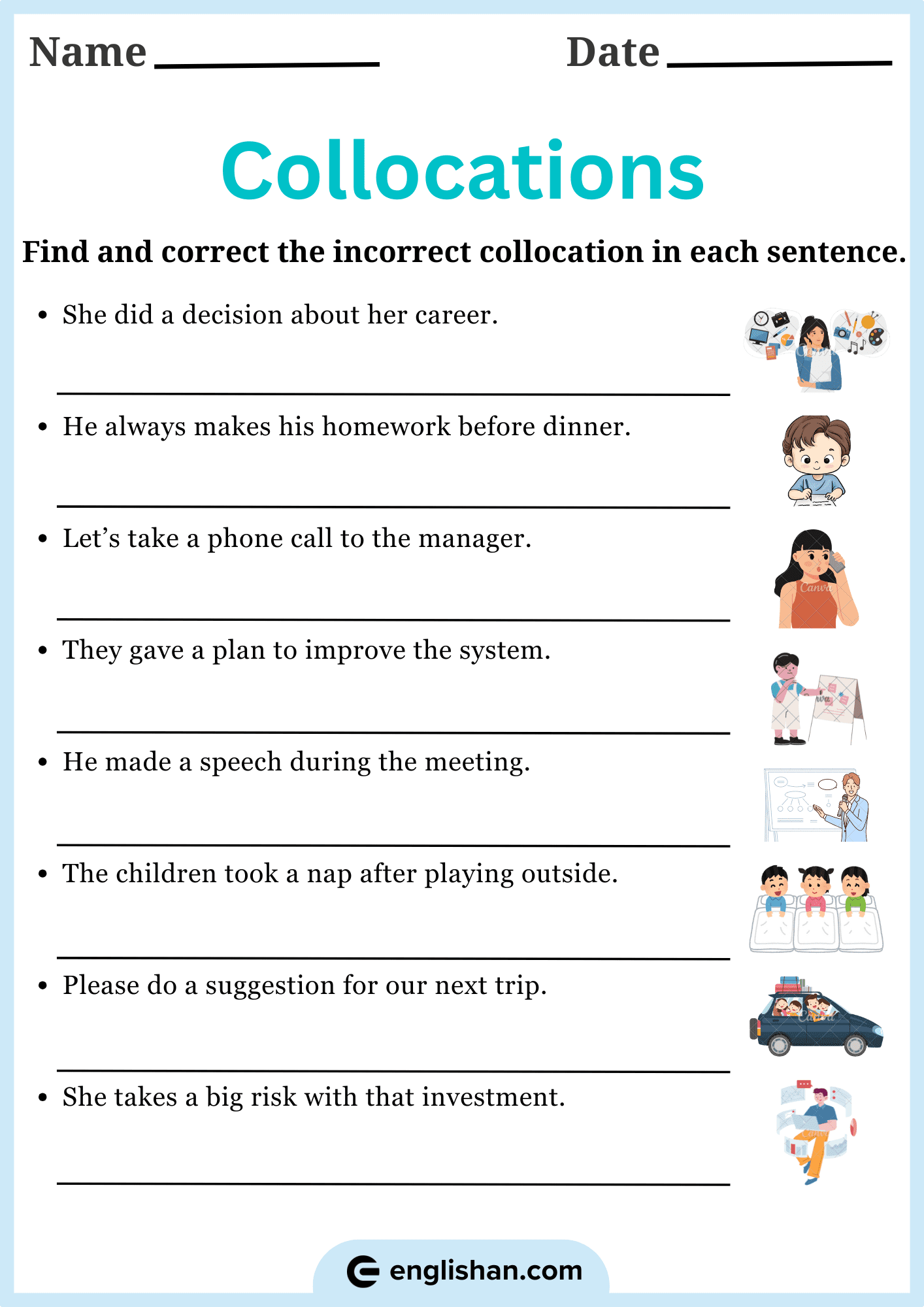 Collocations Worksheets with Answers • Englishan