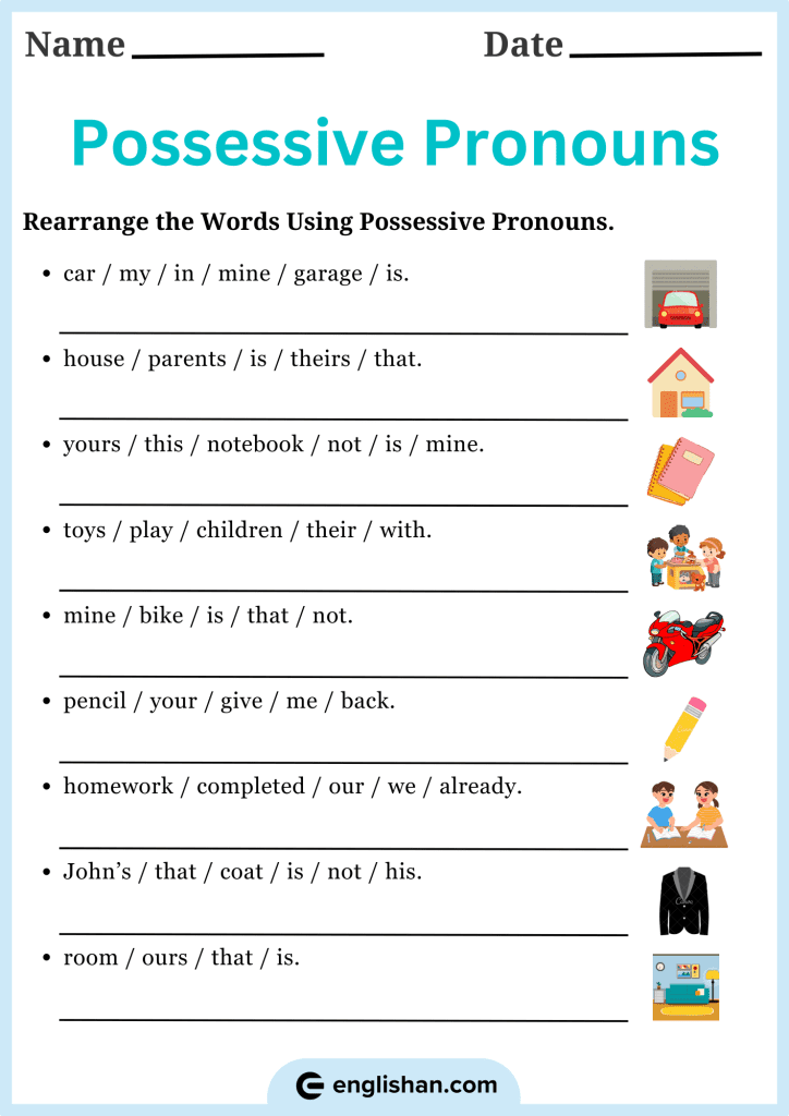 Possessive Pronouns Worksheets with Answers