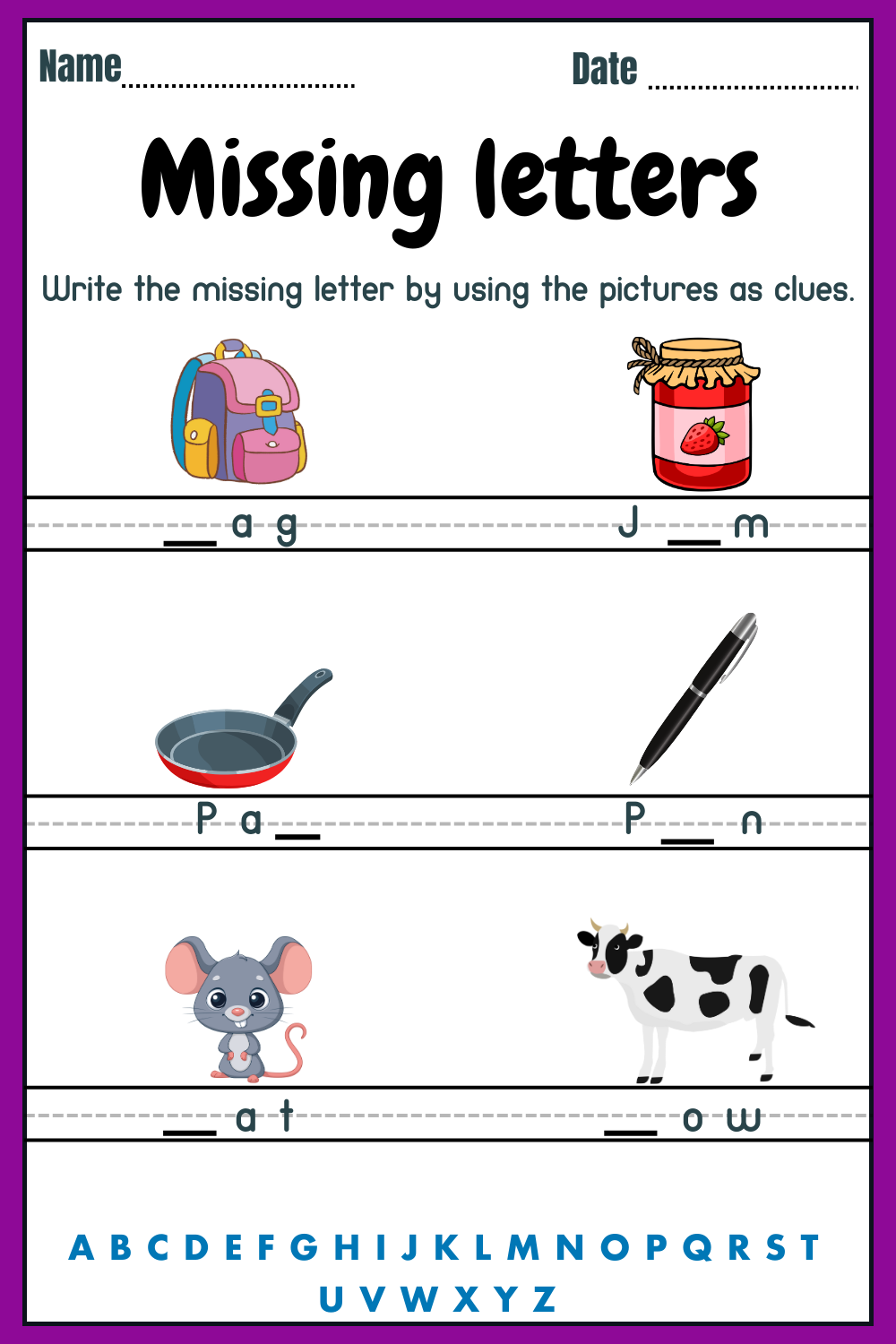 Missing Letters Worksheets with Answers: Free PDFs
