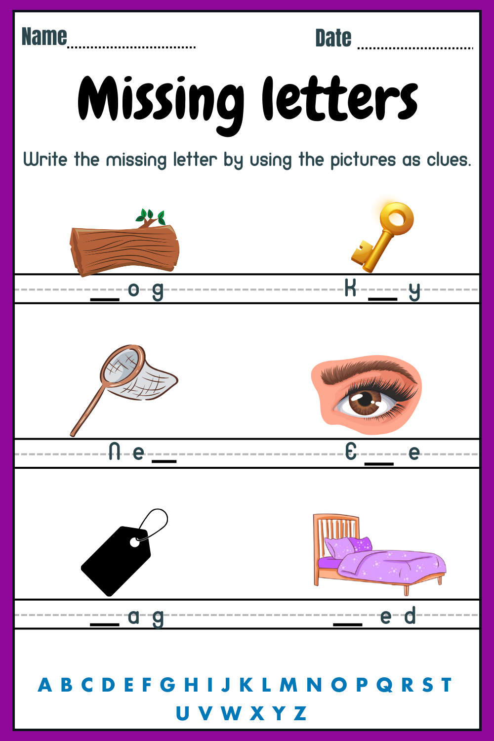 Missing Letters Worksheets with Answers: Free PDFs