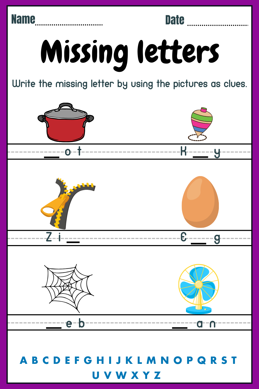 Missing Letters Worksheets with Answers: Free PDFs