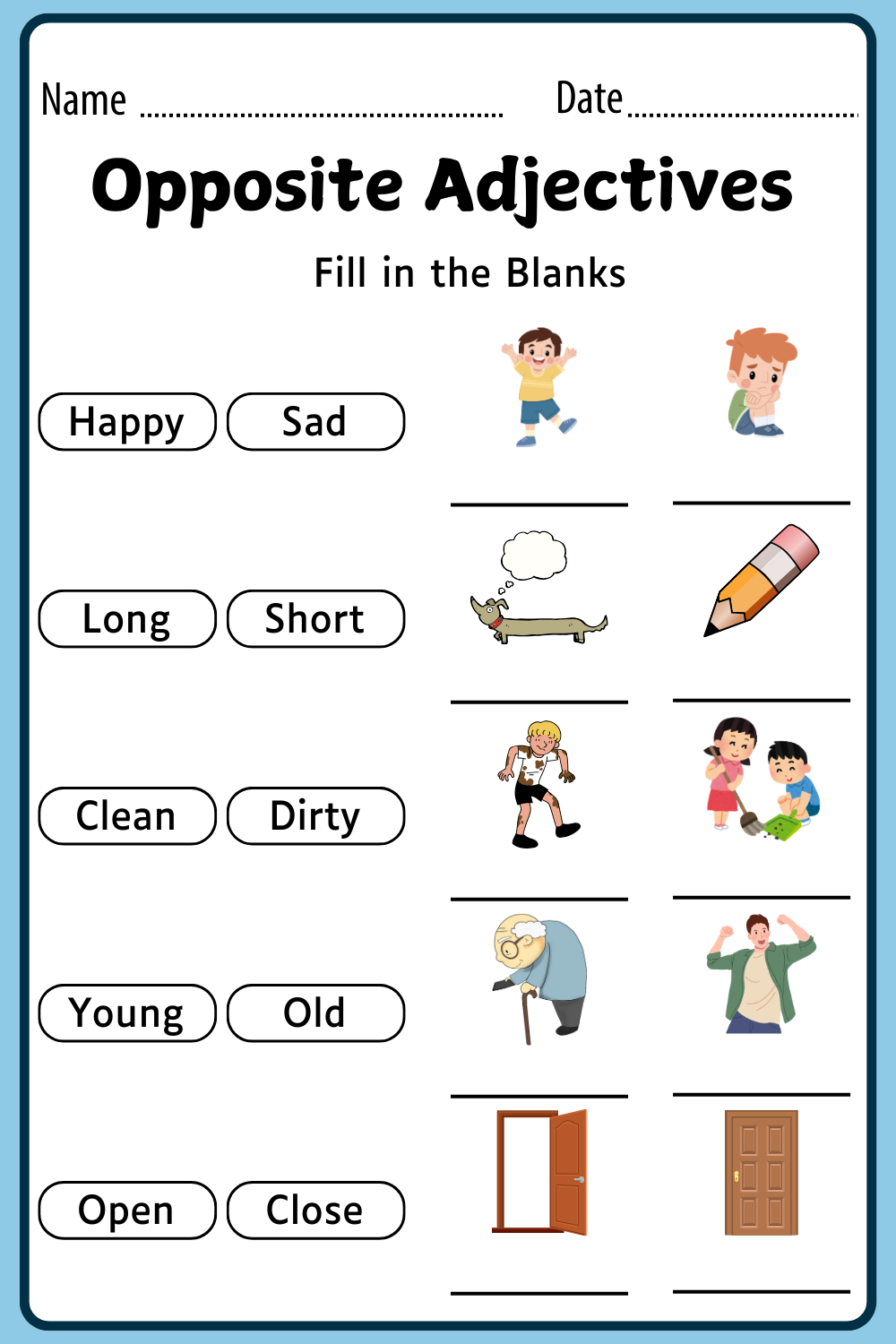 Opposite Adjectives Worksheets | Free PDF for Kids’ Learning