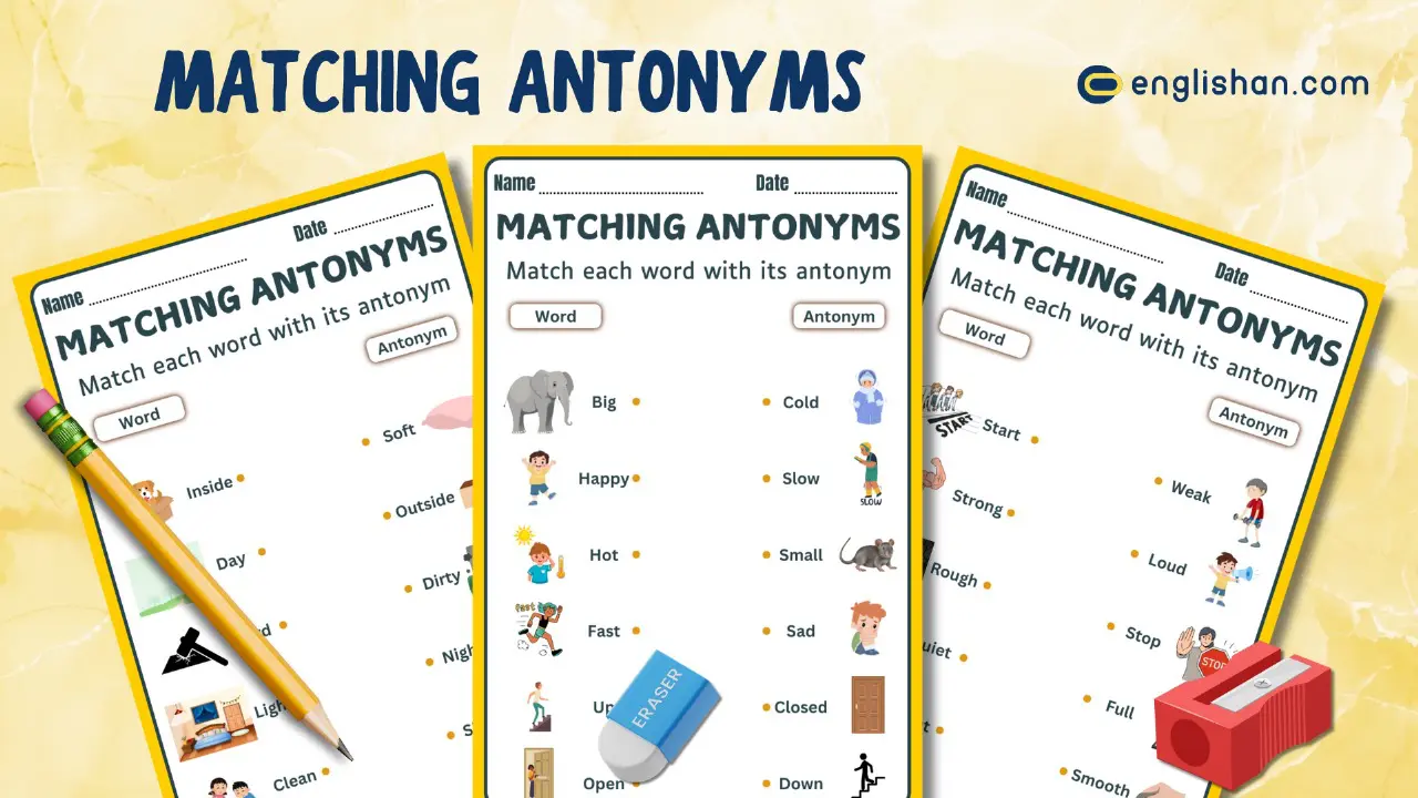 Matching Antonyms Worksheets for kids with Printable PDF