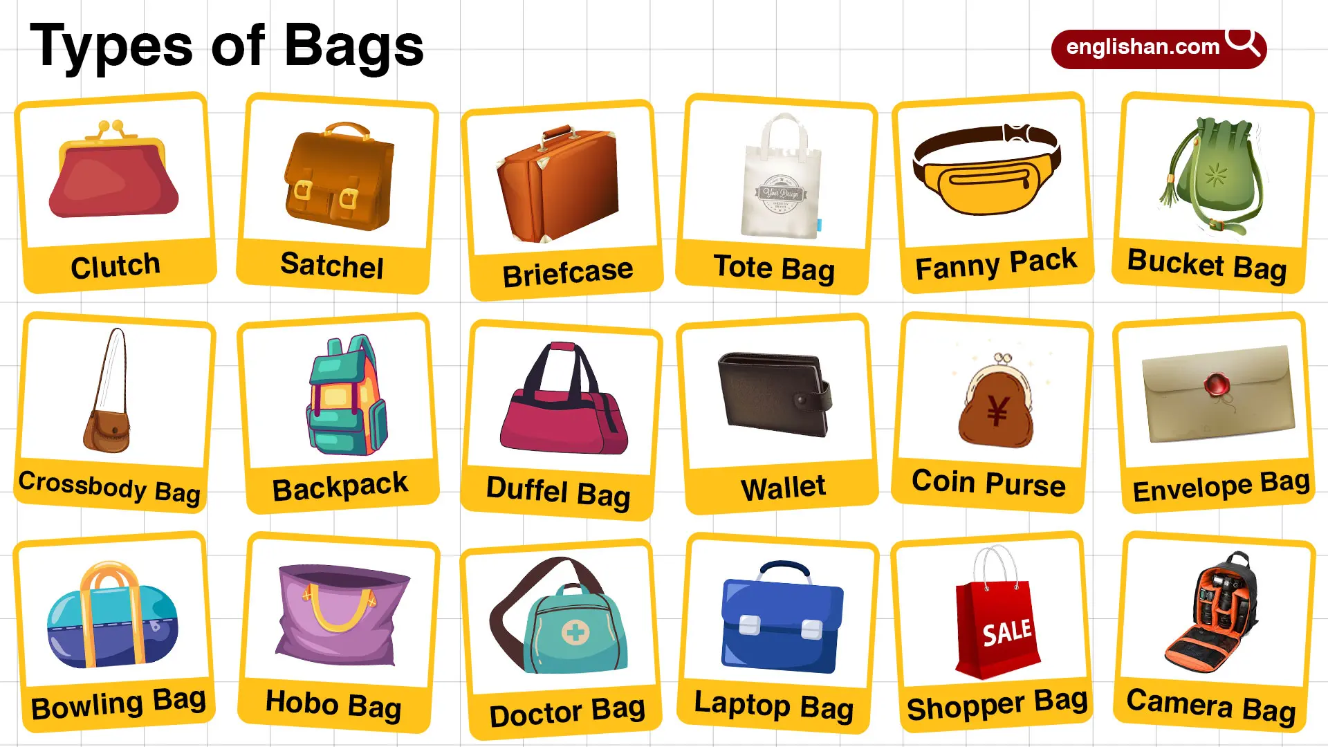 Types of Bags with Pictures and Uses • Englishan