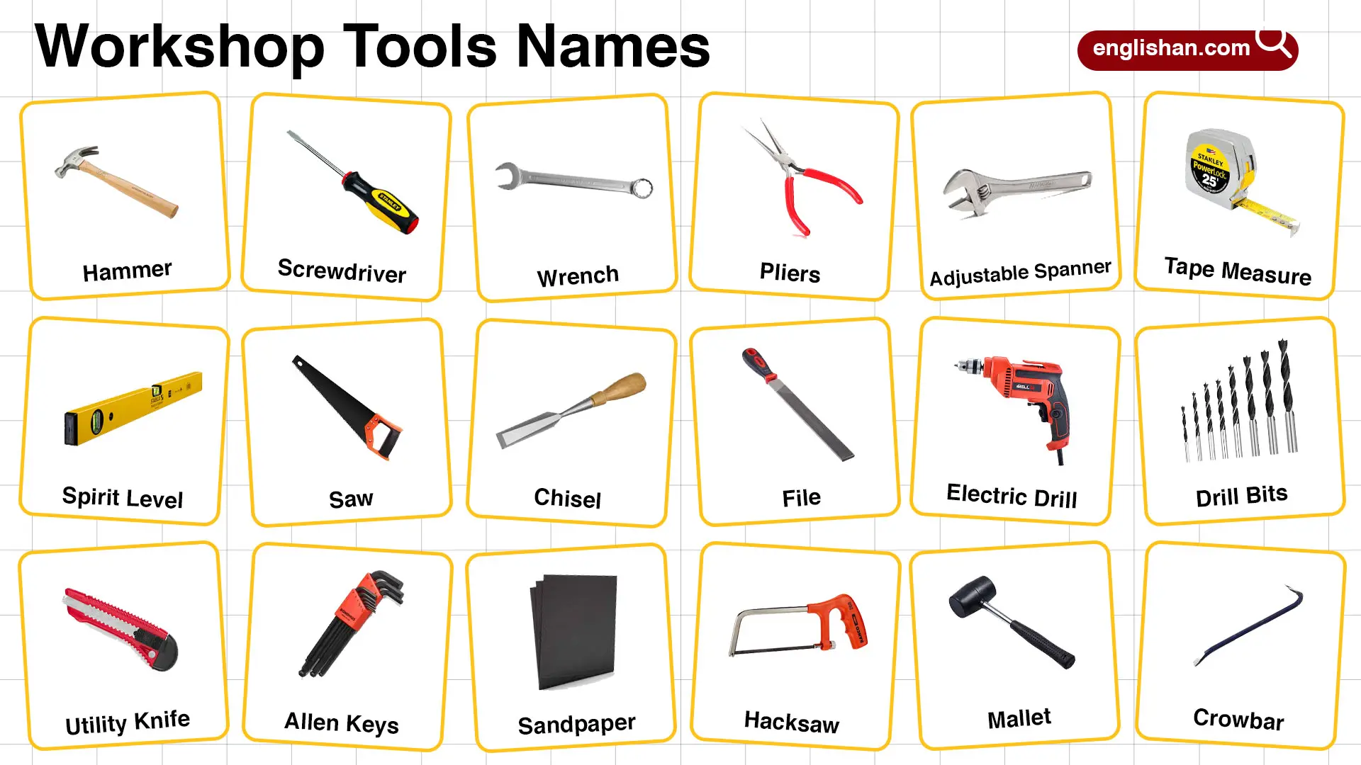 Workshop Tools Names for Beginners • Englishan