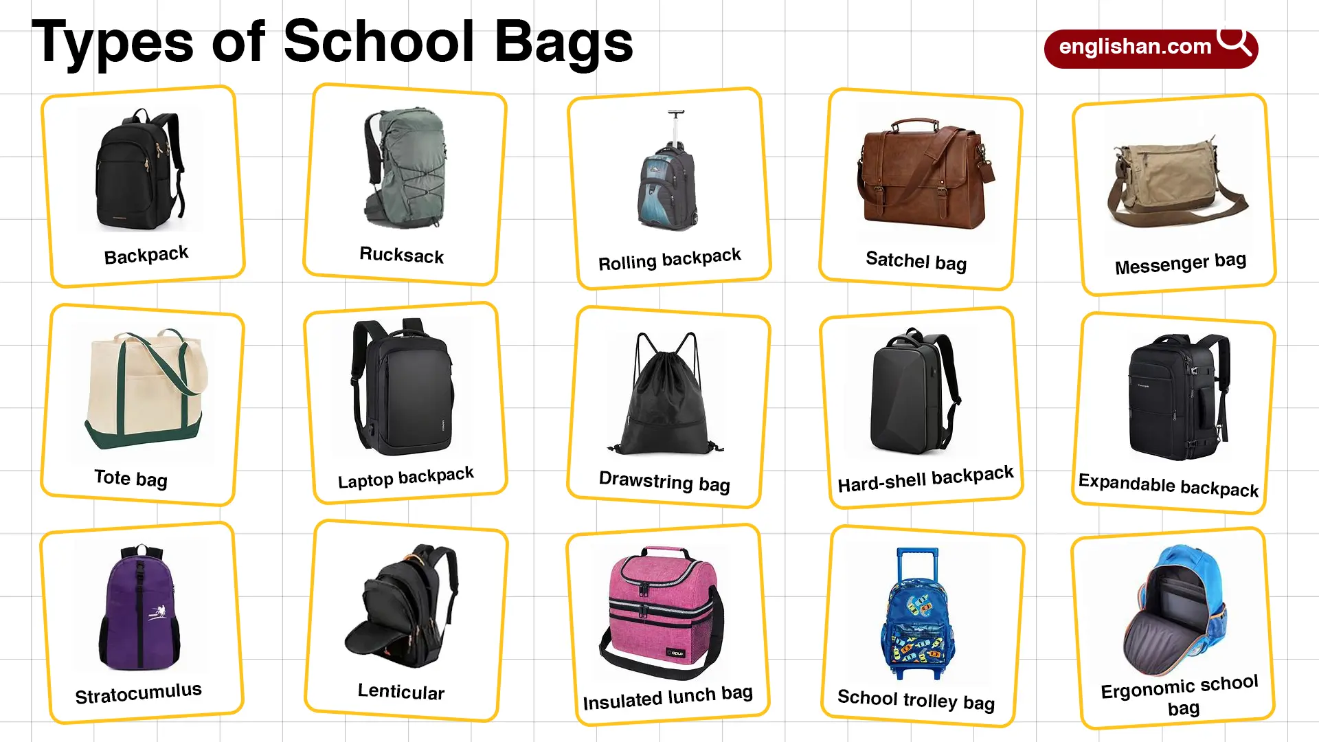 Types of School Bags with Pictures – Learn Names
