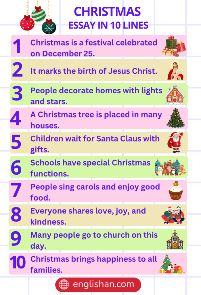 Christmas Essay – 10 Lines, 250 Words, and 500 Words