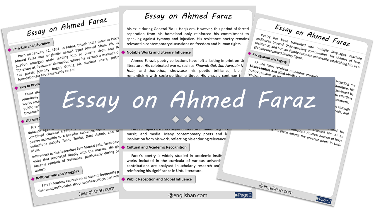 Ahmed Faraz Essay – 10 Lines, 250 Words, and 500 Words