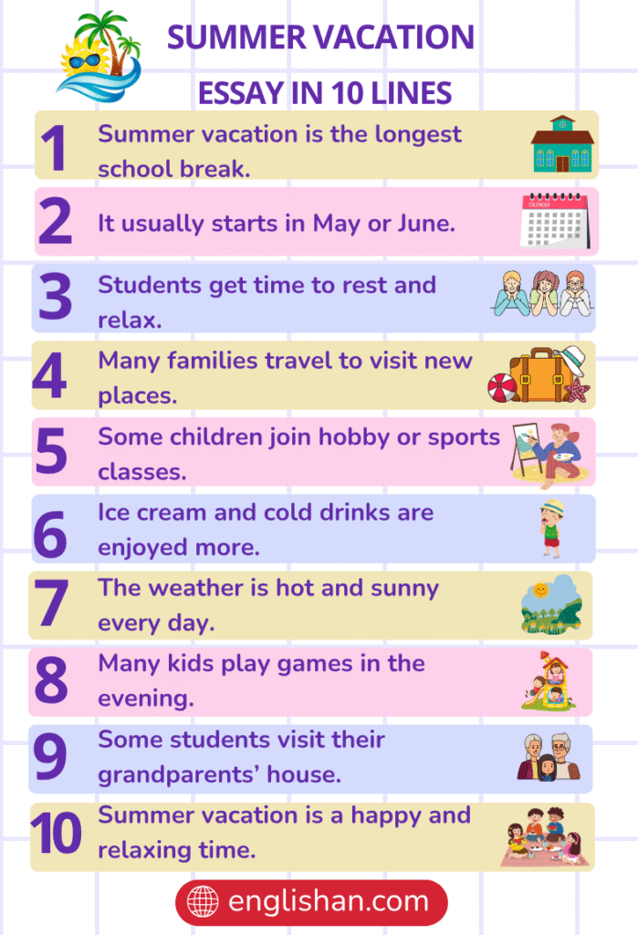 Summer Vacation Essay – 10 Lines, 250 Words, and 500 Words