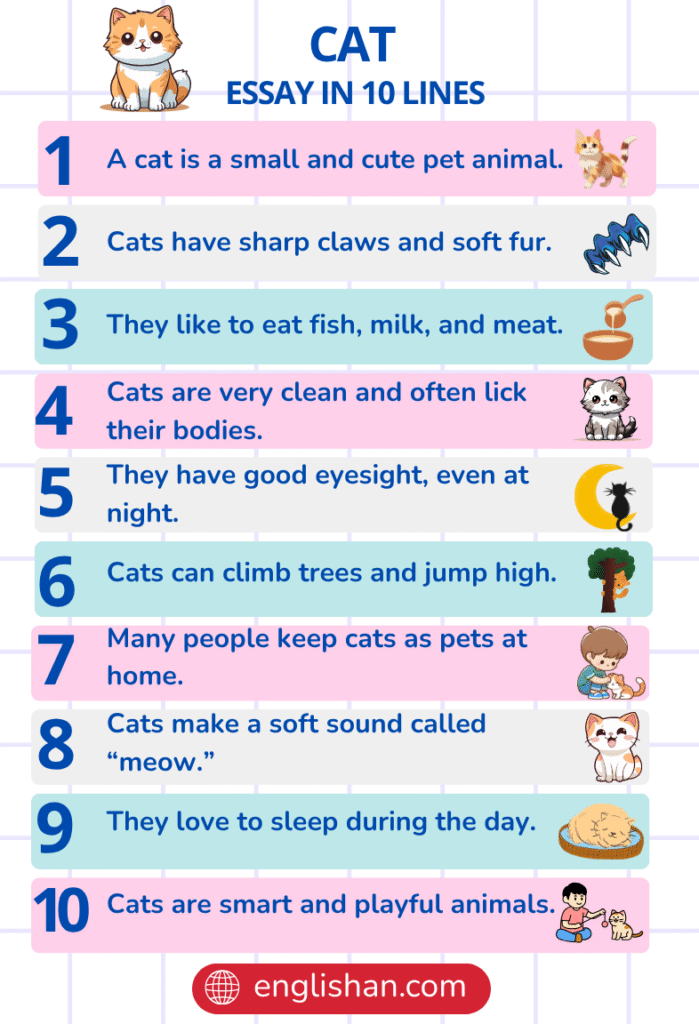 Cat Essay – 10 Lines, 250 Words, and 500 Words
