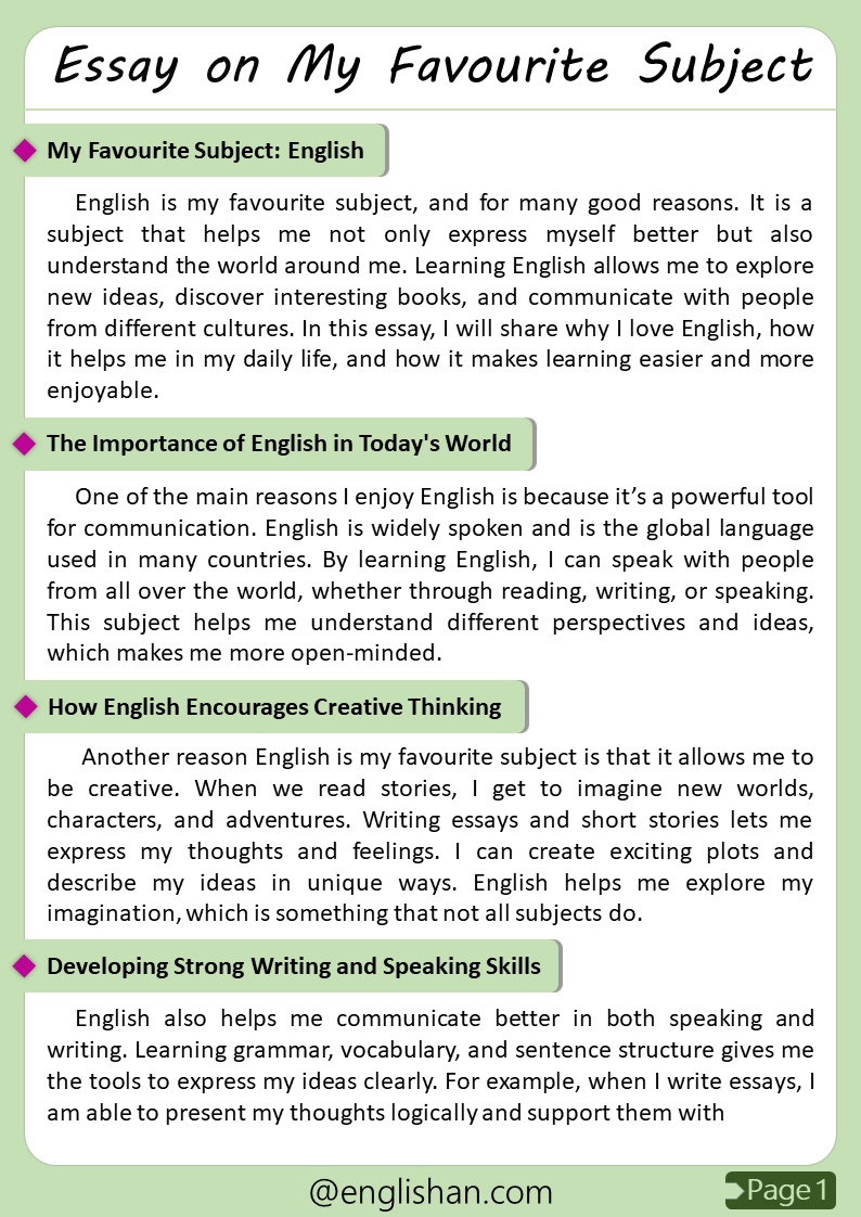 My Favourite Subject Essay – 10 Lines, 250 Words, and 500 Words