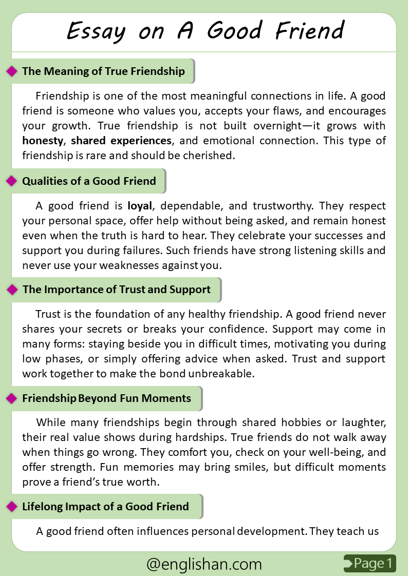 A Good Friend Essay – 10 Lines, 250 Words, and 500 Words