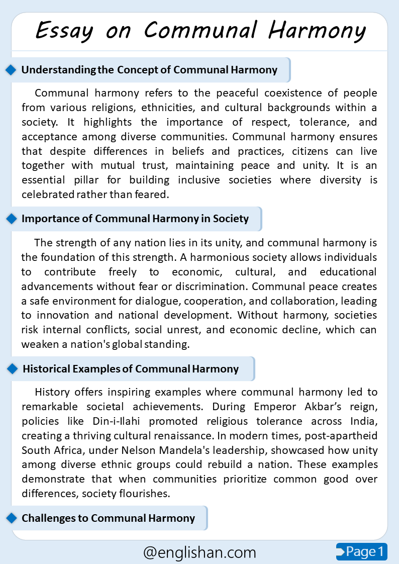Communal Harmony Essay – 10 Lines, 250 Words, and 500 Words