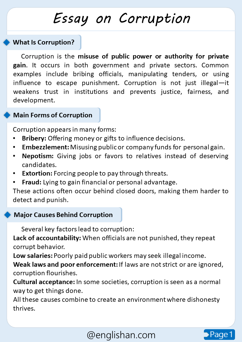Corruption Essay – 10 Lines, 250 Words, and 500 Words