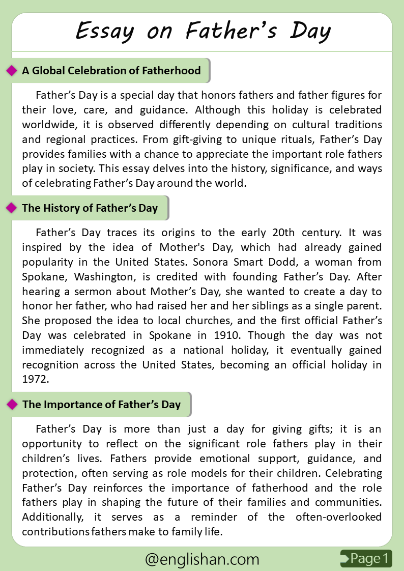 Father’s Day Essay – 10 Lines, 250 Words, and 500 Words