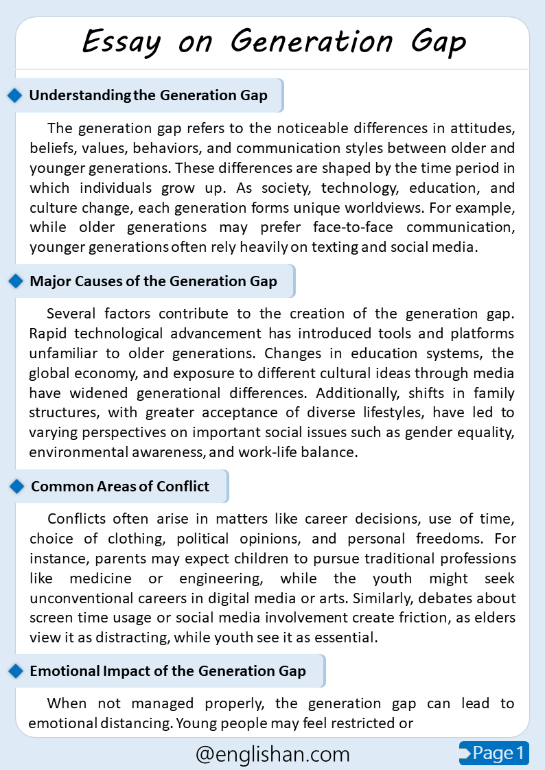 Generation Gap Essay – 10 Lines, 250 Words, and 500 Words