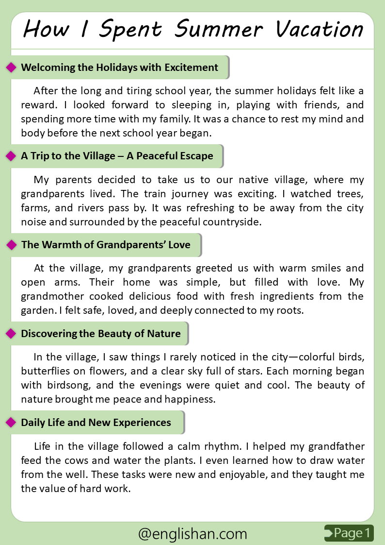 How I Spent My Summer Vacation Essay with Free PDF