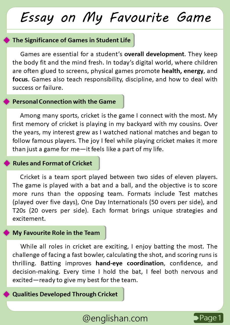 My Favourite Game Essay – 10 Lines, 250 Words, and 500 Words