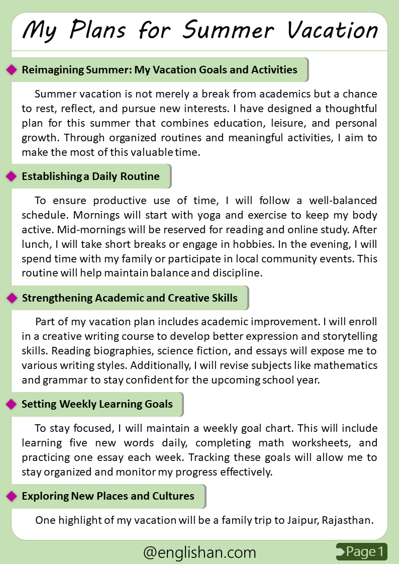 My Plans for Summer Vacation Essay – 10 Lines, and 500 Words