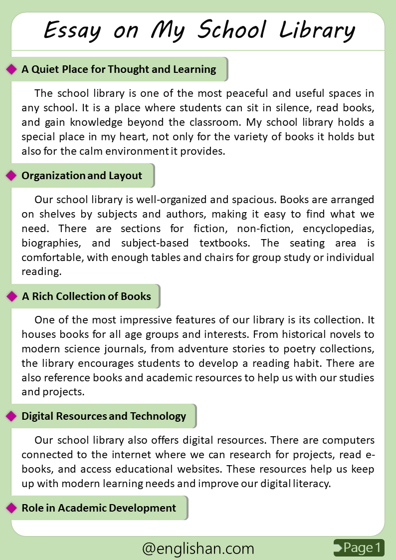 My School Library Essay – 10 Lines, 250 Words, and 500 Words