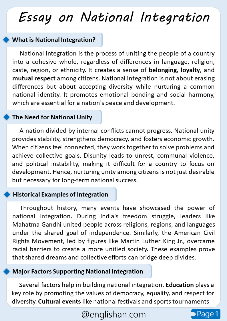 National Integration Essay – 10 Lines, 250 Words, and 500 Words
