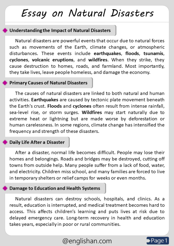 Natural Disasters Essay – 10 Lines, 250 Words, and 500 Words
