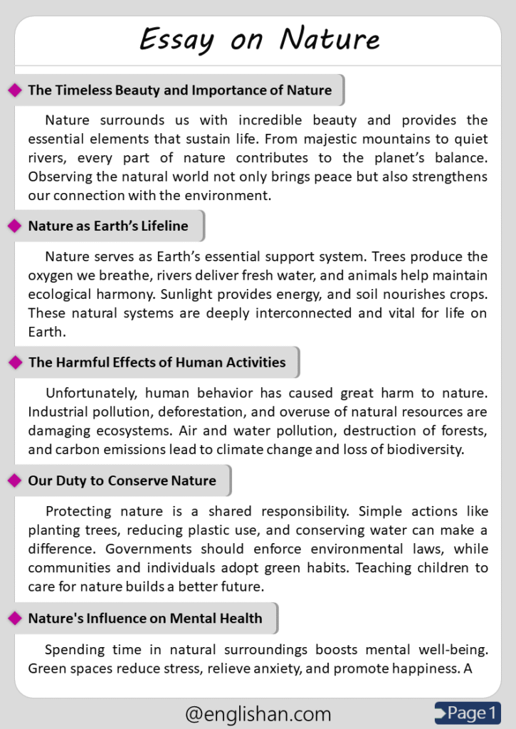 Nature Essay – 10 Lines, 250 Words, and 500 Words