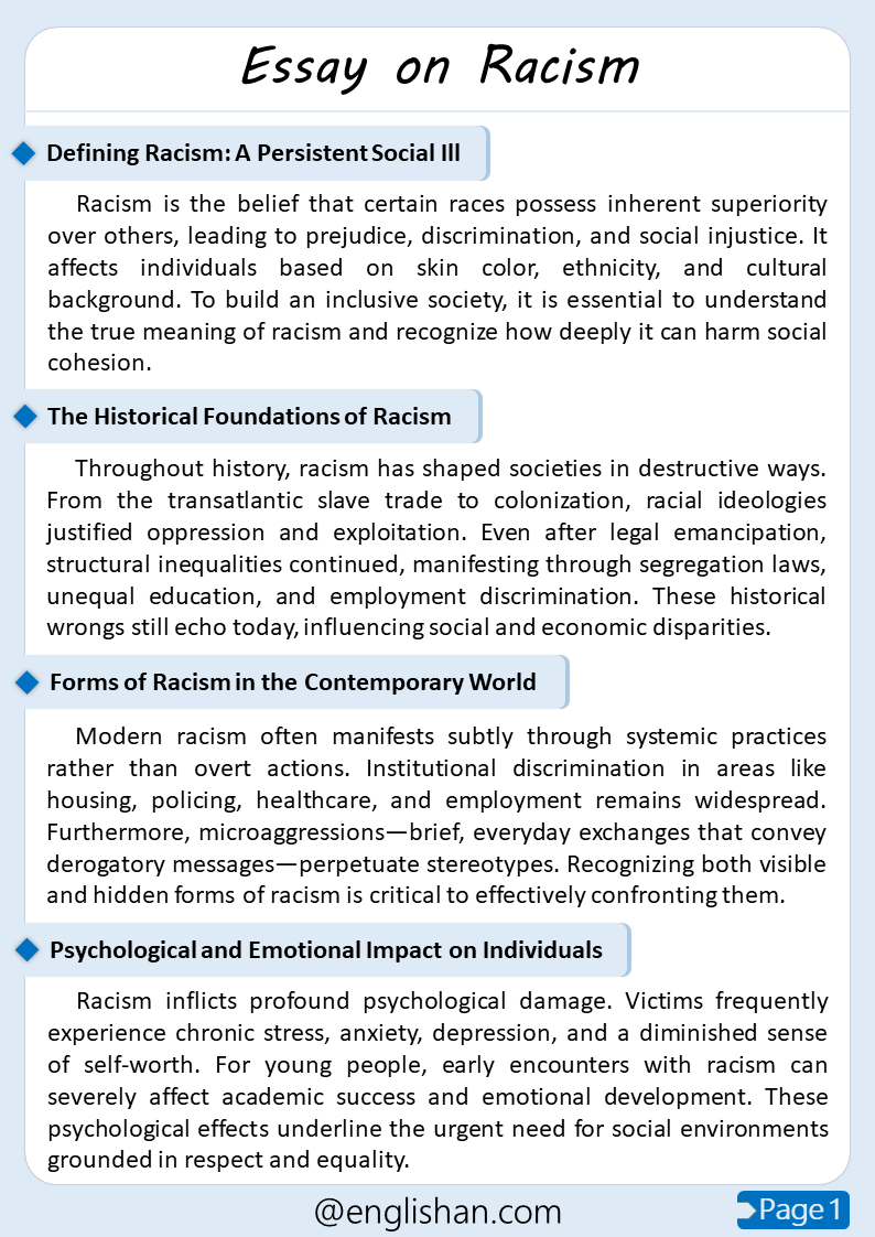 Racism Essay – 10 Lines, 250 Words, and 500 Words