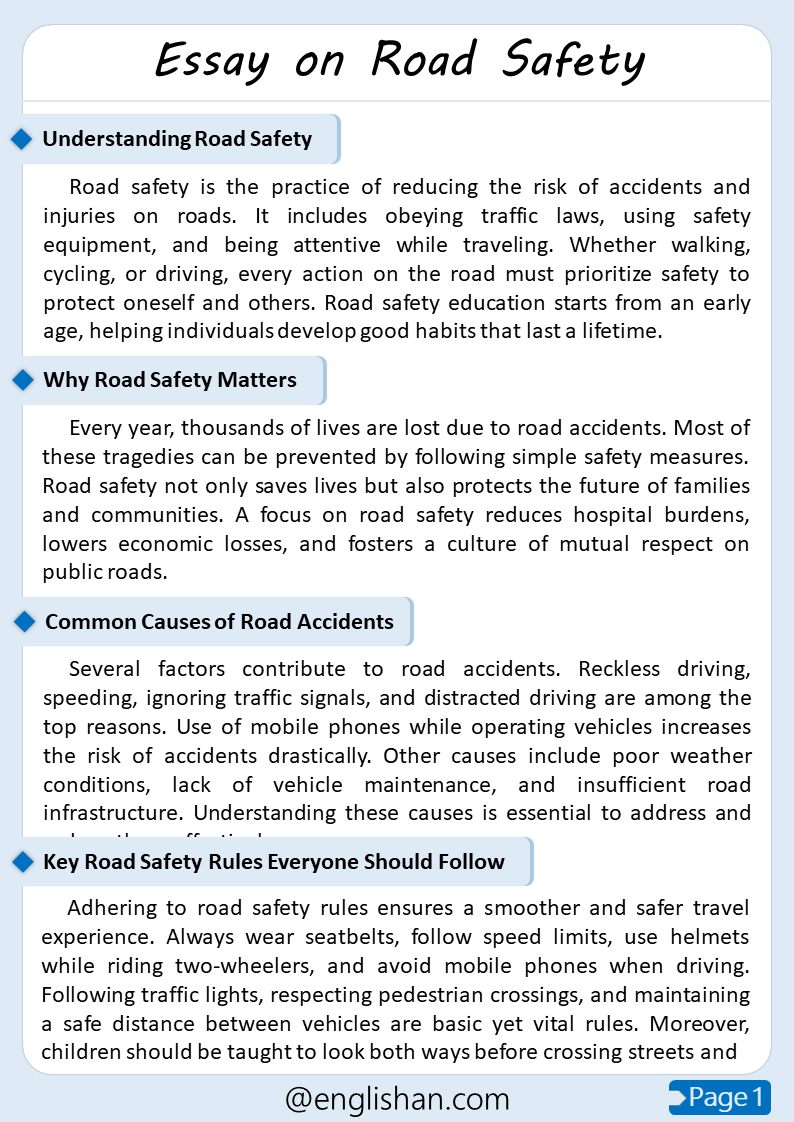 Road Safety Essay – 10 Lines, 250 Words, and 500 Words