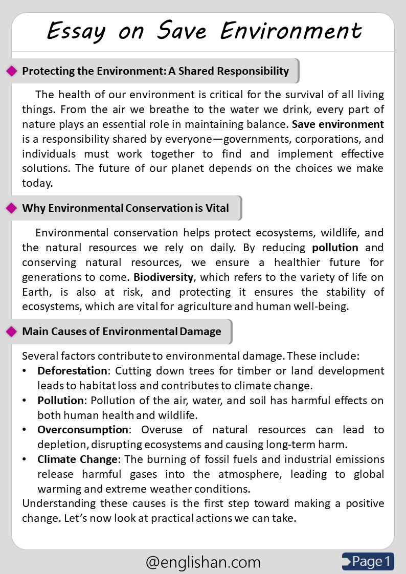 Save Environment Essay – 10 Lines, 250 Words, and 500 Words