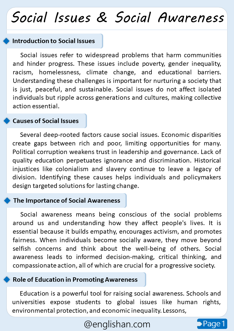 Social Issues and Social Awareness Essay with Free PDF