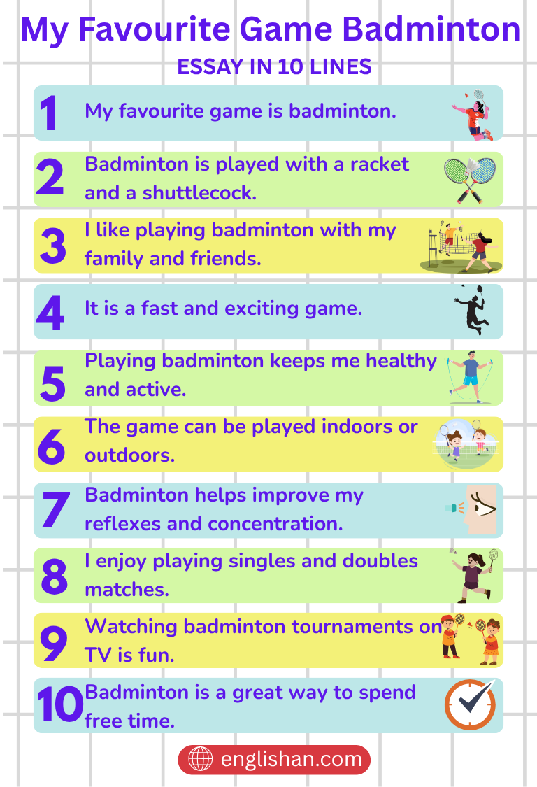 My Favourite Game Badminton Essay – 10 Lines, and 500 Words