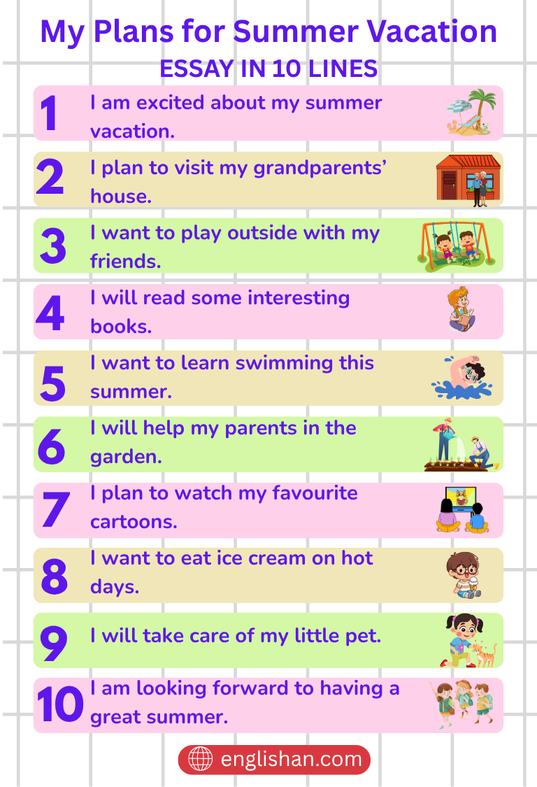 My Plans for Summer Vacation Essay – 10 Lines, and 500 Words
