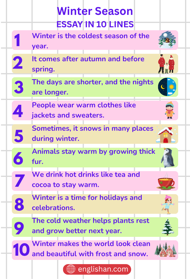 Winter Season Essay – 10 Lines, 250 Words, and 500 Words