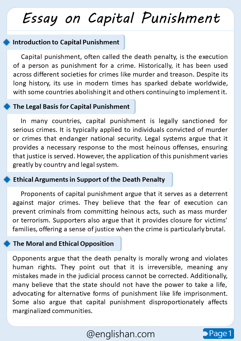 Capital Punishment Essay – 10 Lines, 250 Words, and 500 Words