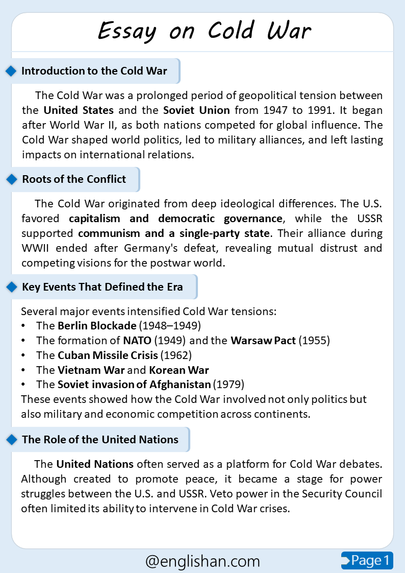Cold War Essay – 10 Lines, 250 Words, and 500 Words