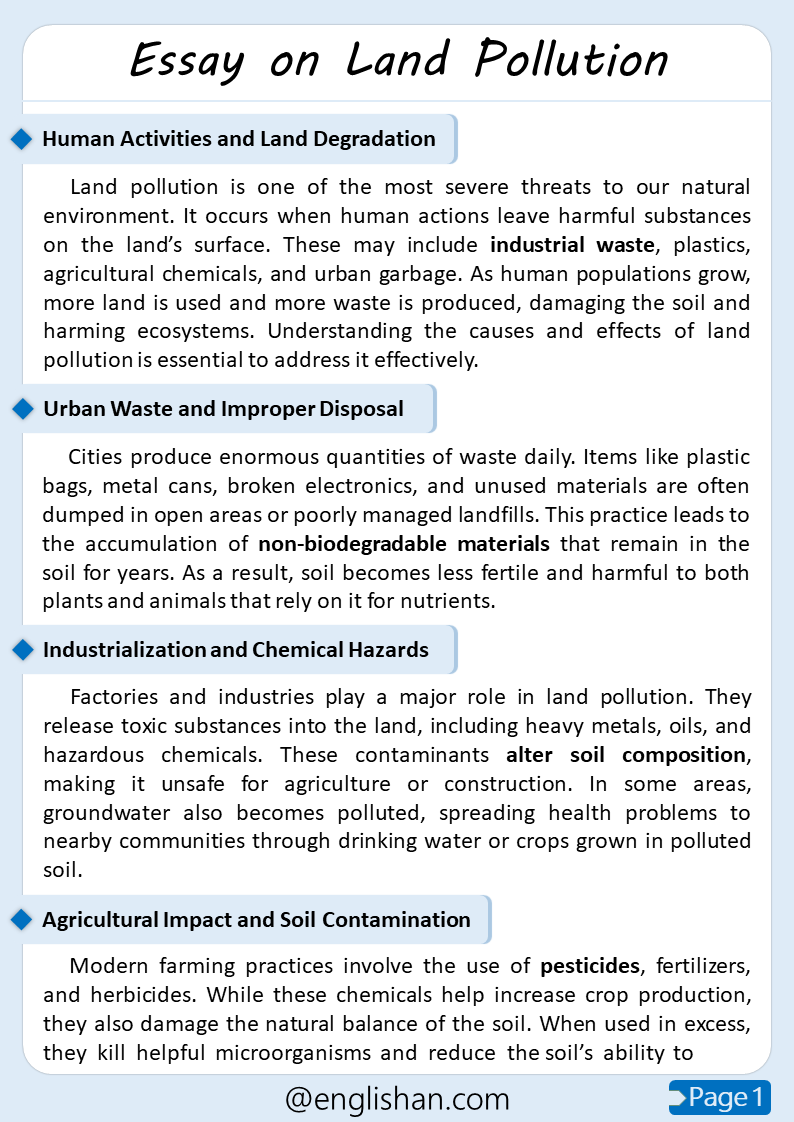 Land Pollution Essay – 10 Lines, 250 Words, and 500 Words