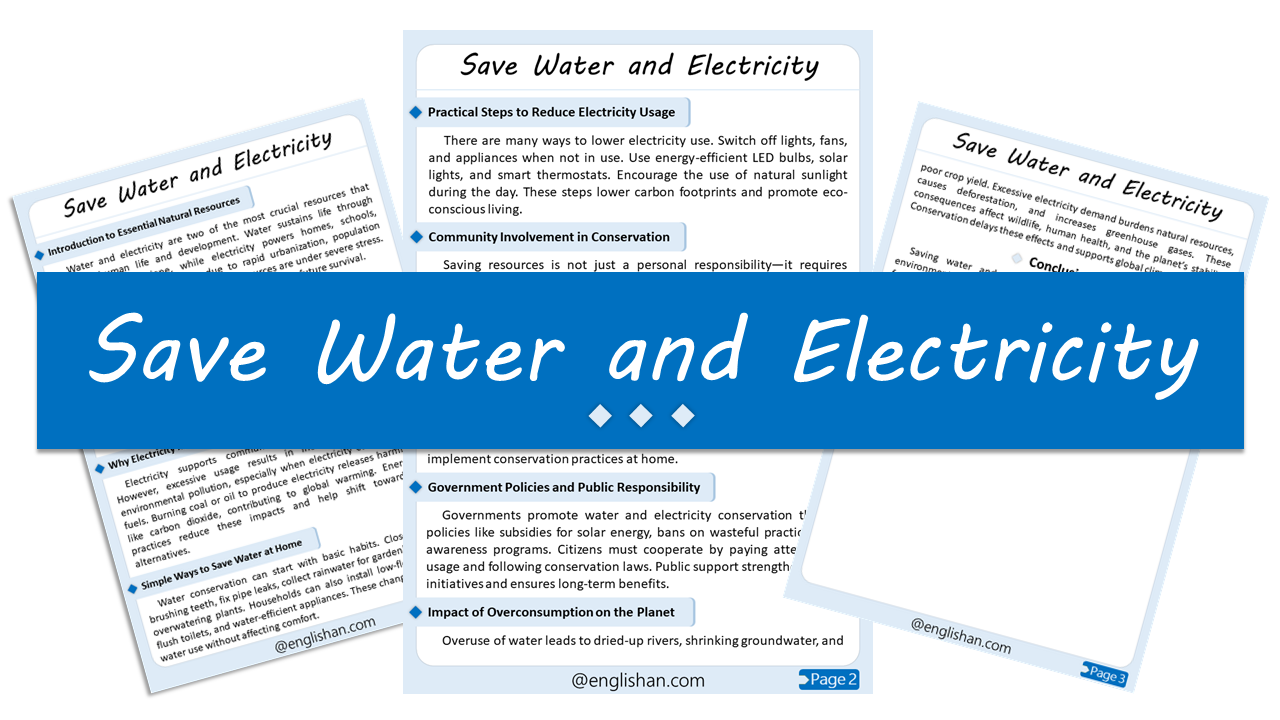 Save Water and Electricity Essay – 10 Lines, and 500 Words
