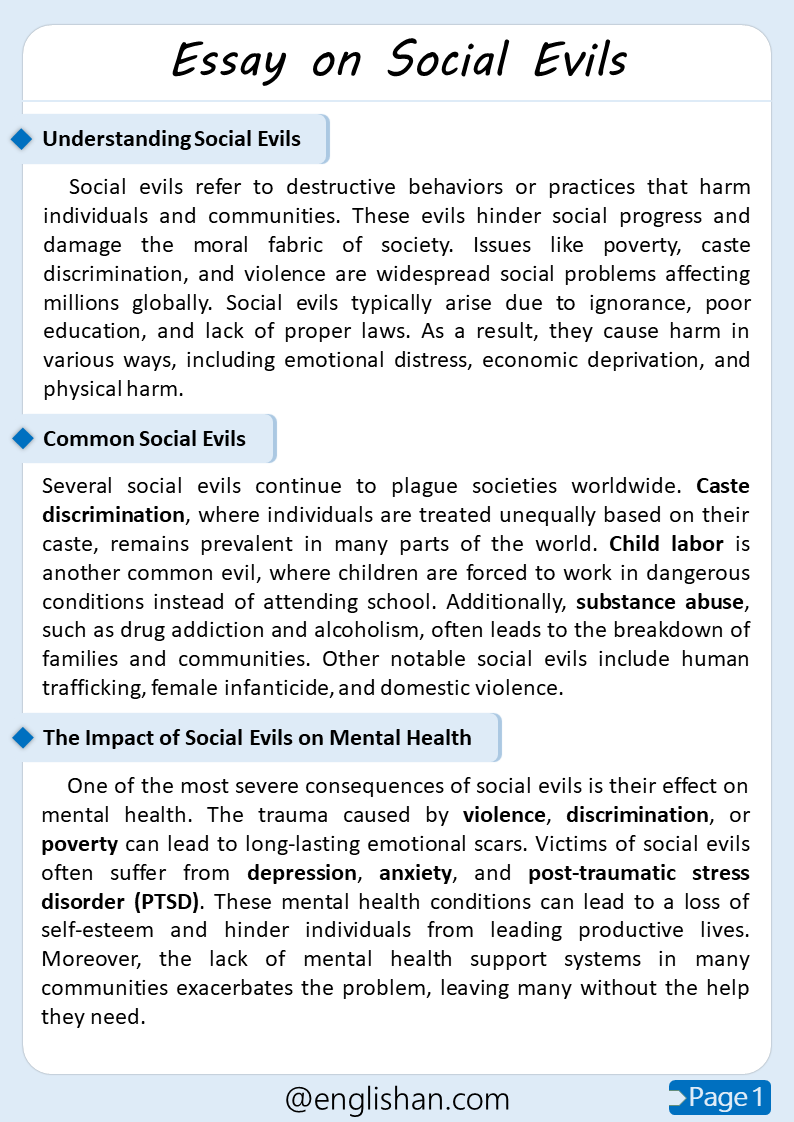 Social Evils Essay – 10 Lines, 250 Words, and 500 Words