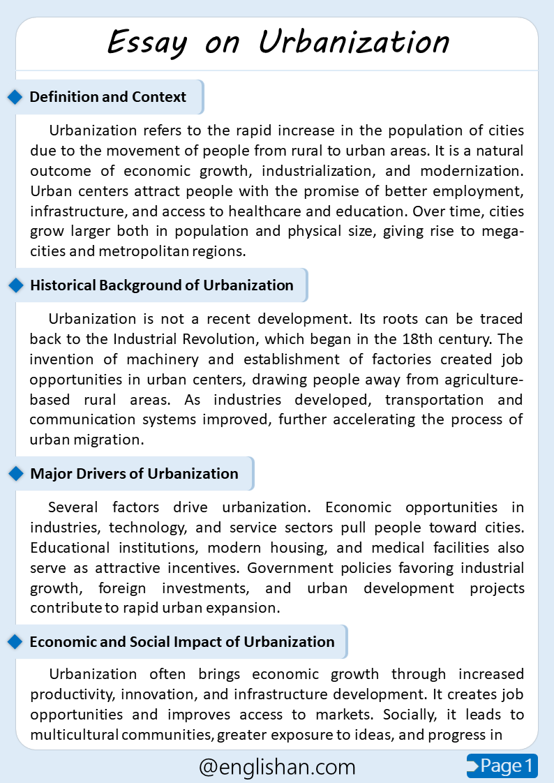 Urbanization Essay – 10 Lines, 250 Words, and 500 Words
