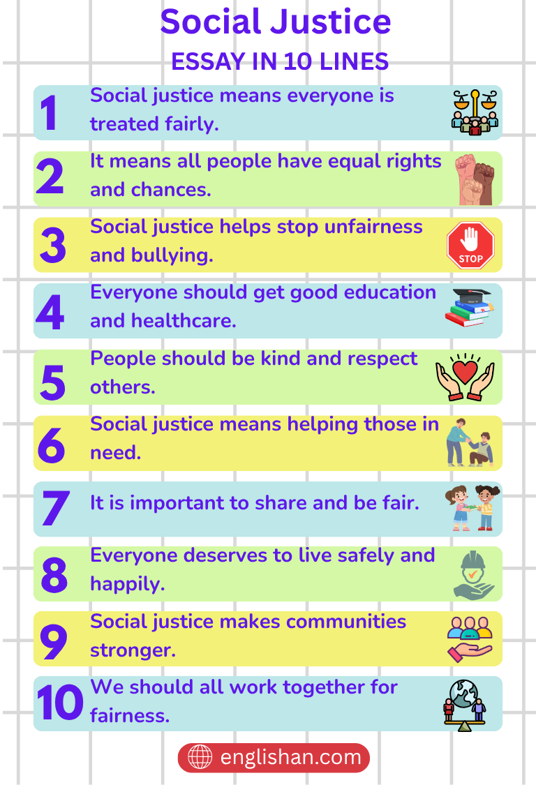 Social Justice Essay – 10 Lines, 250 Words, and 500 Words